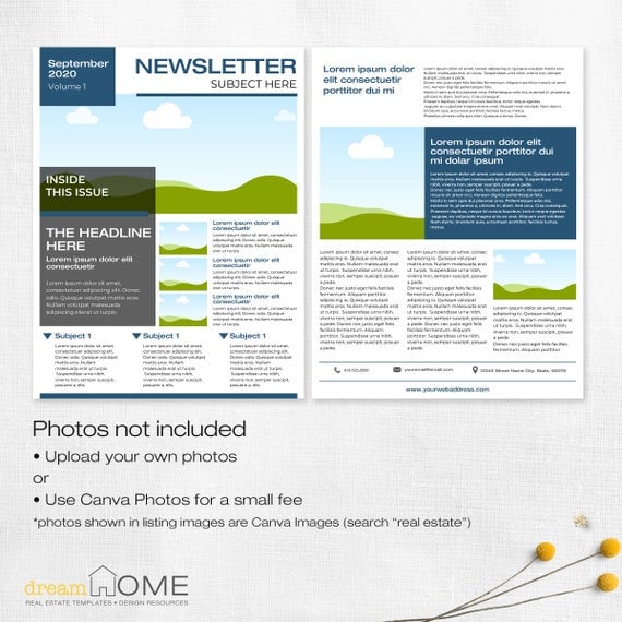 Newsletter Template 2 Page EDITABLE | Real Estate Newsletter | Media ...