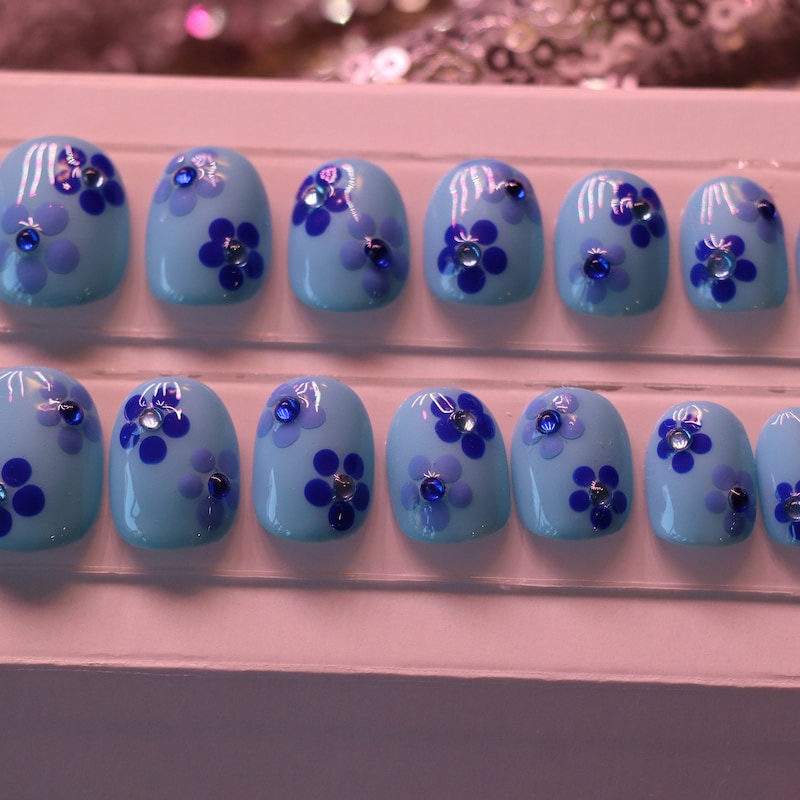 Blue Press on Nails for Kids - Etsy