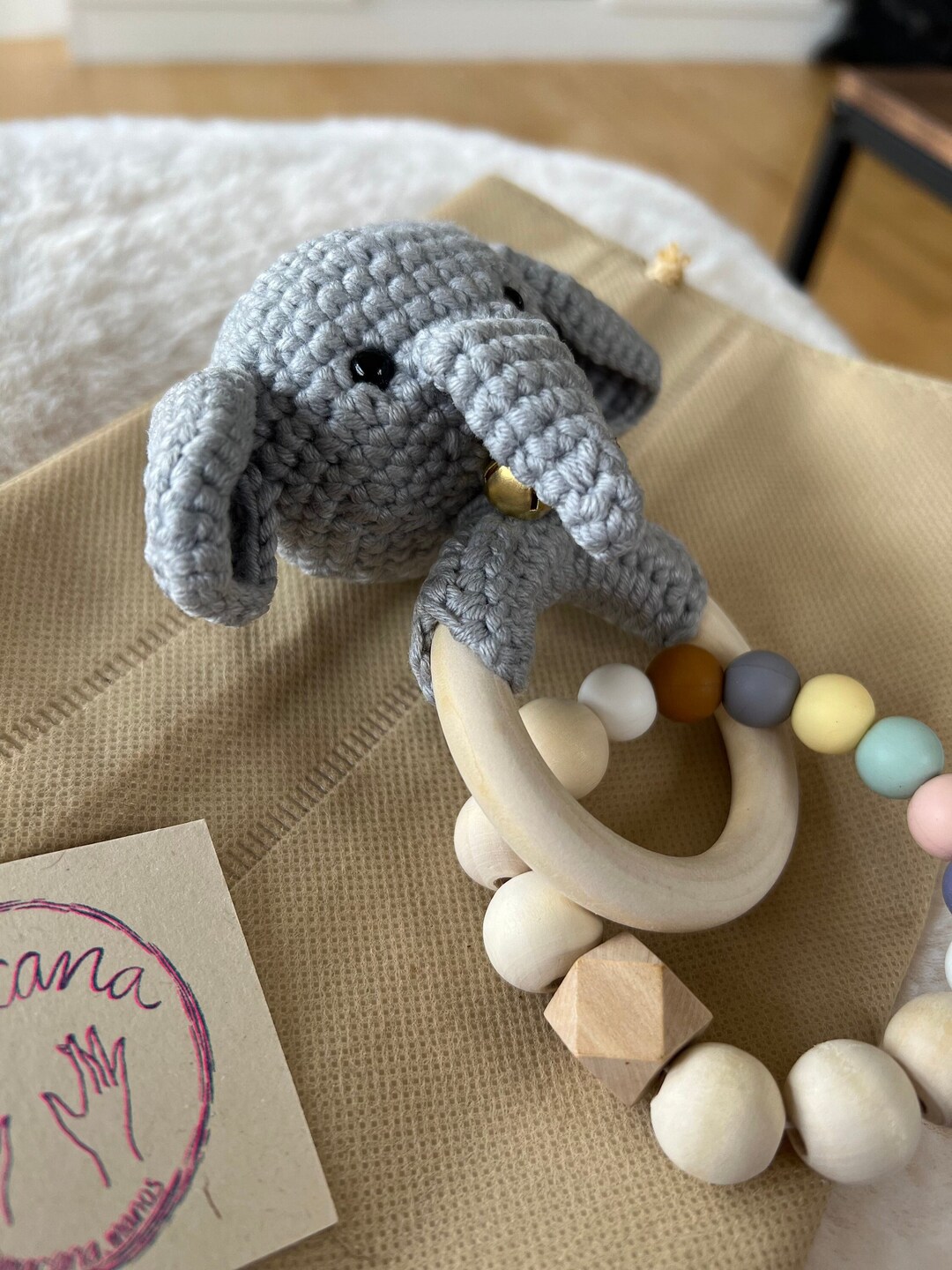 HANDMADE CROCHET RATTLE - Rattle Elephant - Gift for Babies, Gift for ...
