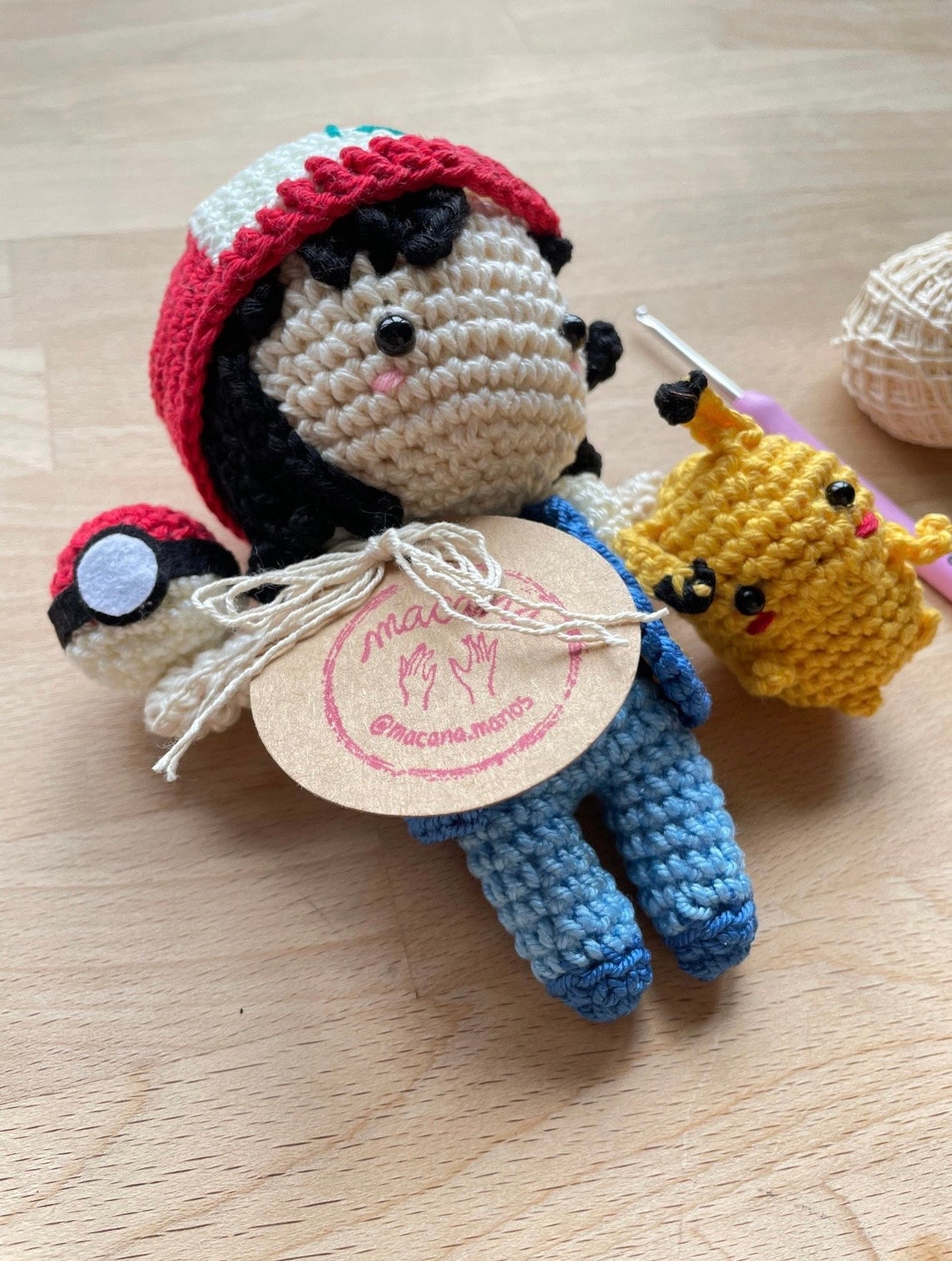 Handmade Gift Pokemon Plushie Set: Ash and Pikachu Made in Crochet for ...
