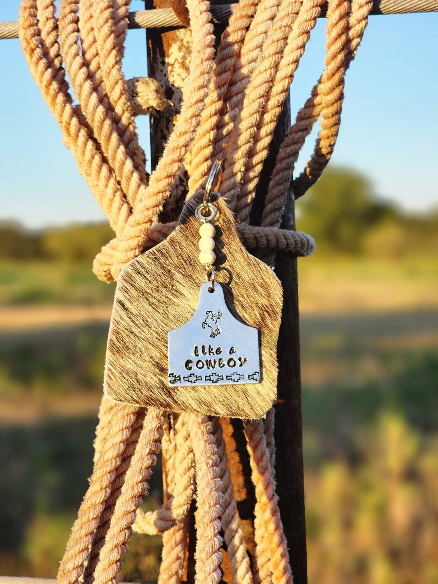 Cattle Tag Leather Metal Stamp Western Beaded Keychain - Etsy
