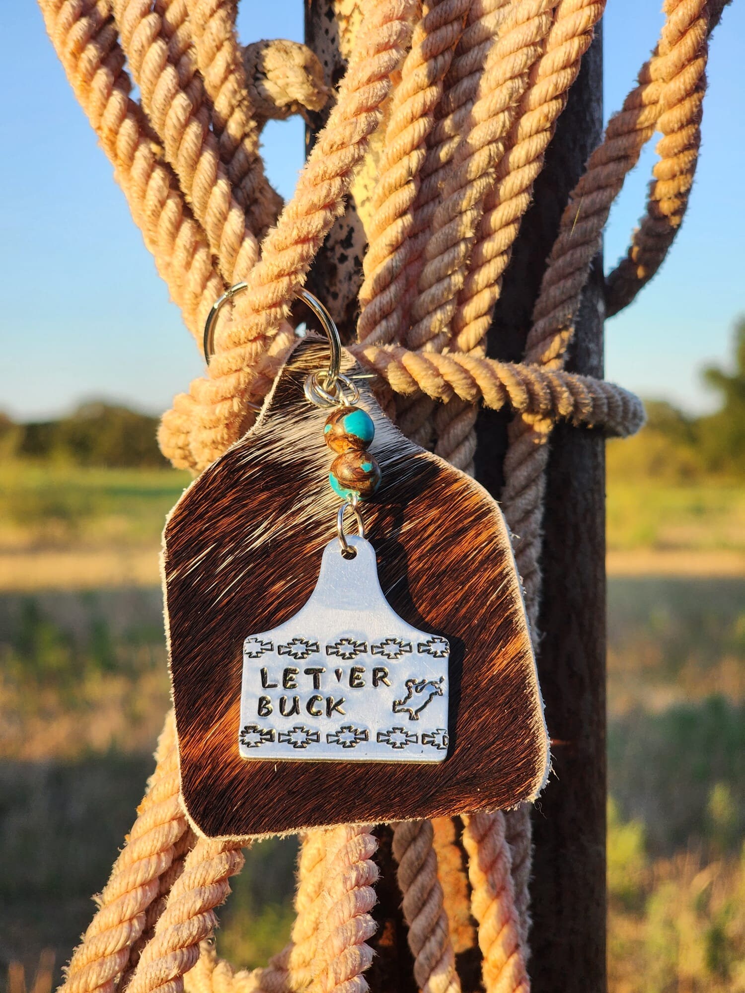 Cattle Tag Leather Metal Stamp Western Beaded Keychain - Etsy