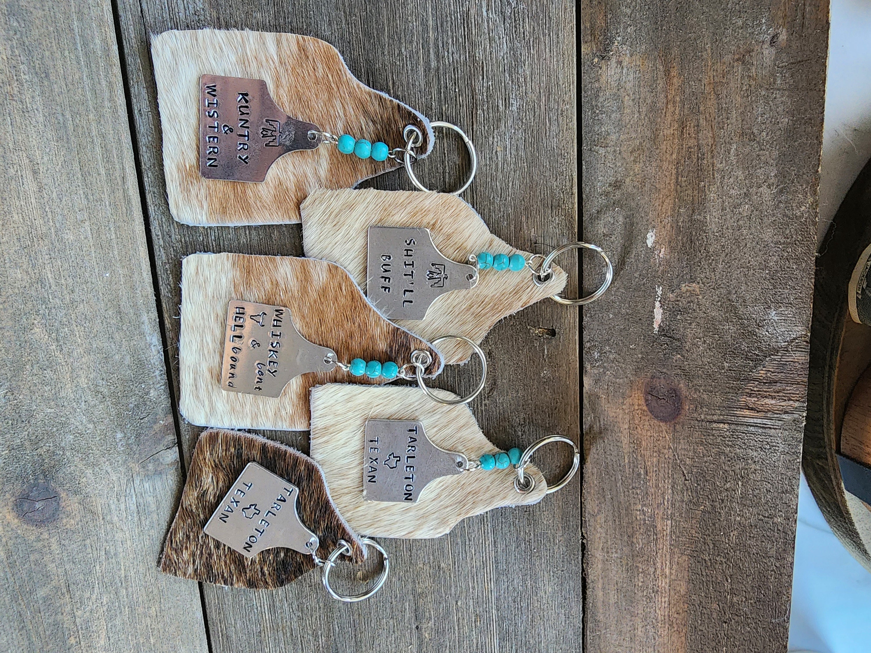CUSTOM Cattle Tag Leather Metal Stamp Western Beaded Keychain - Etsy