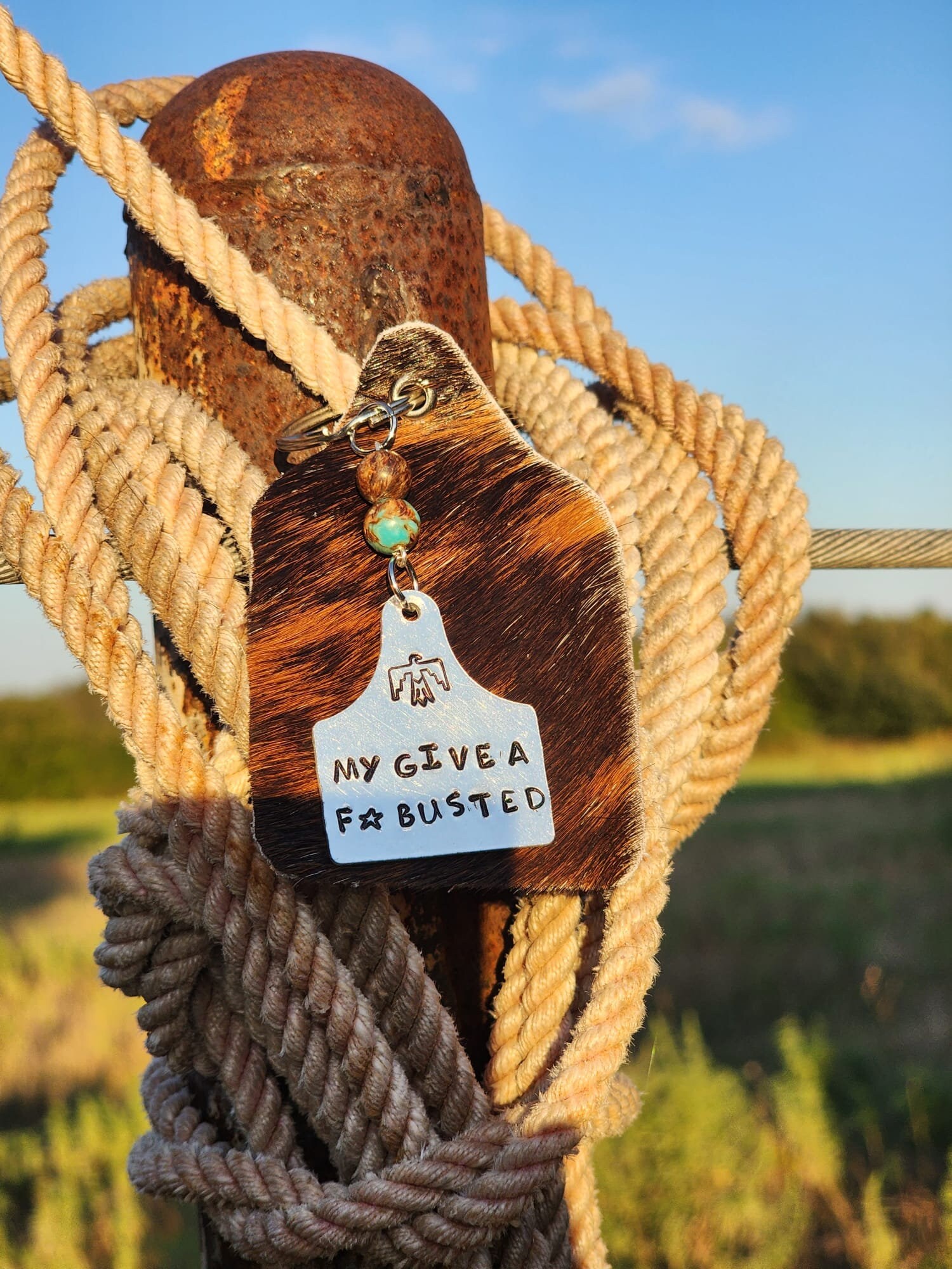 Cattle Tag Leather Metal Stamp Western Beaded Keychain - Etsy