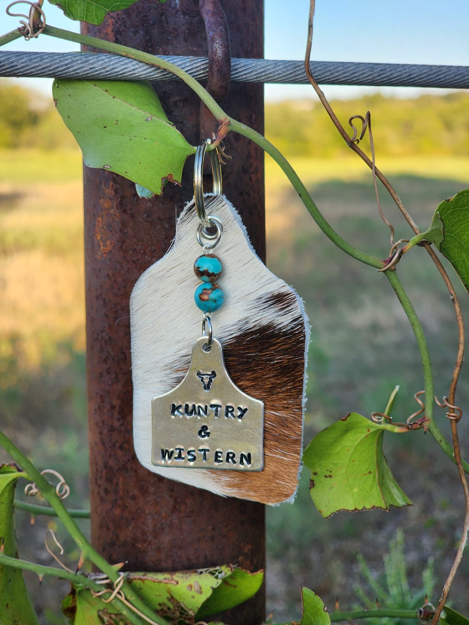 Cattle Tag Leather Metal Stamp Western Beaded Keychain - Etsy