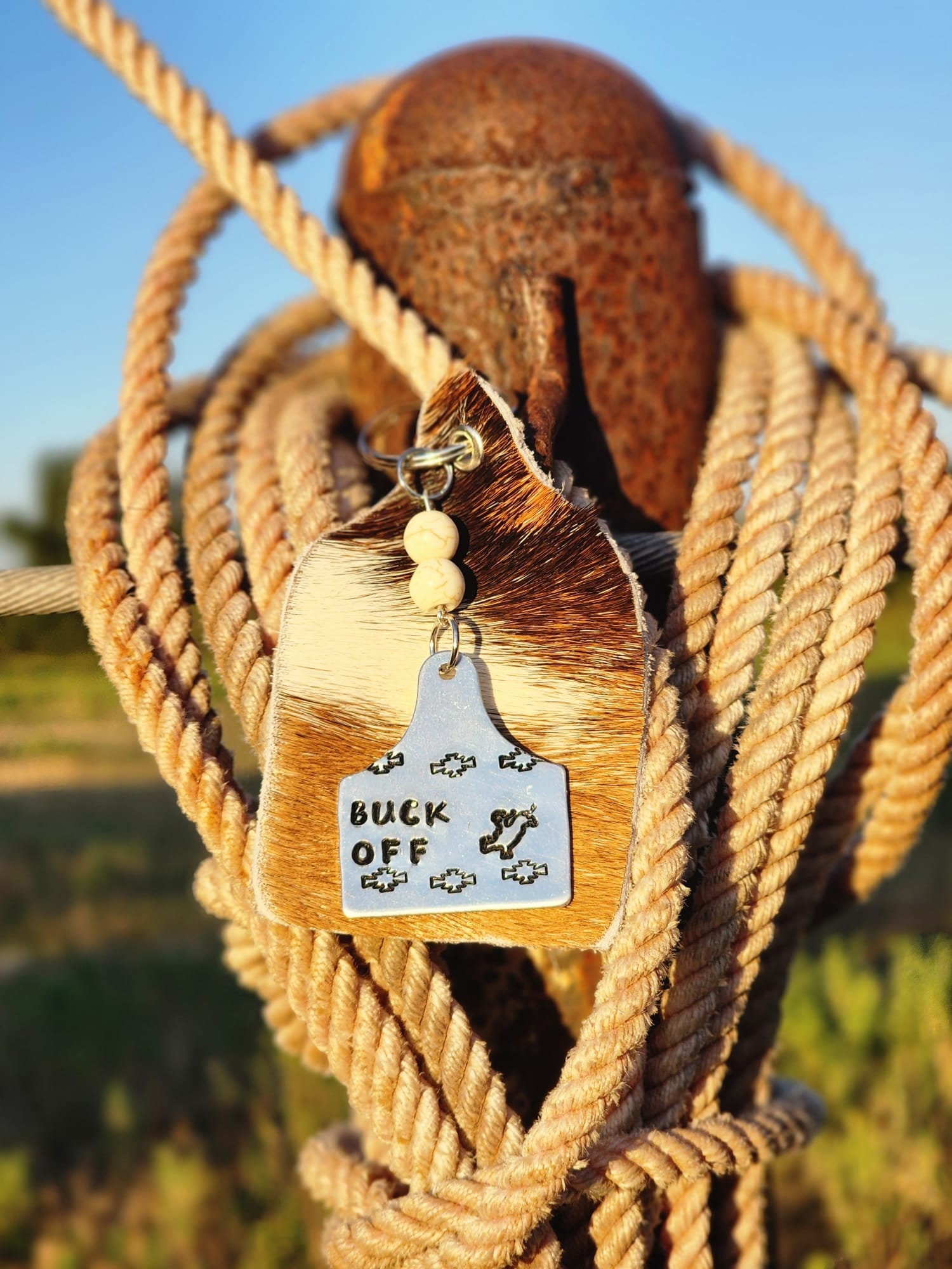 Cattle Tag Leather Metal Stamp Western Beaded Keychain - Etsy