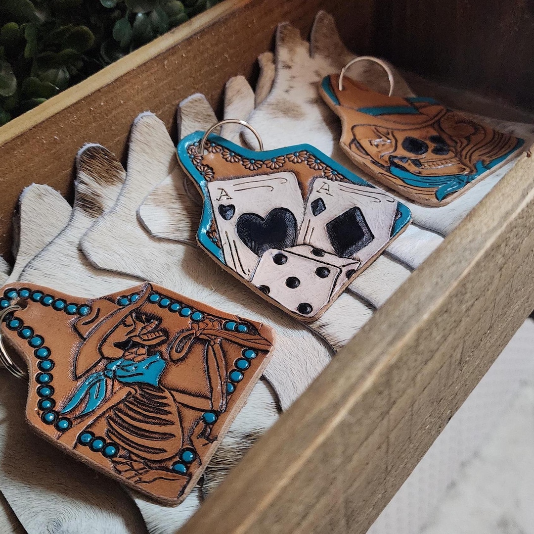 Leather Tooled Western Keychain - Etsy