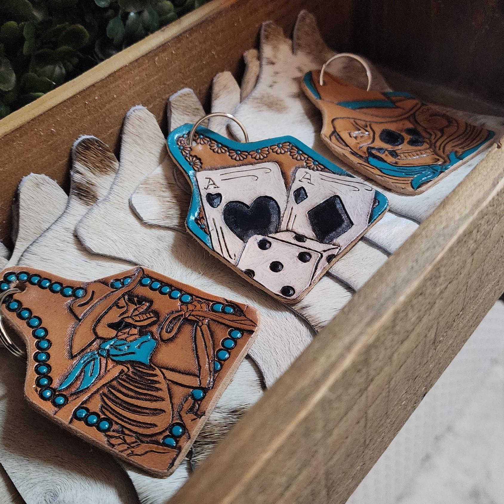 Leather Tooled Western Keychain - Etsy