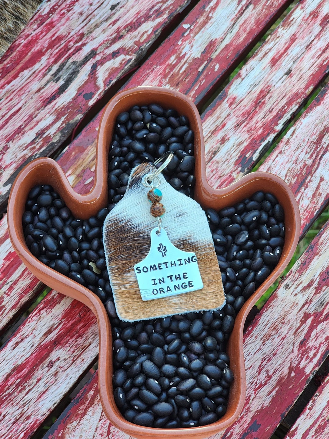 Cattle Tag Leather Metal Stamp Western Beaded Keychain - Etsy