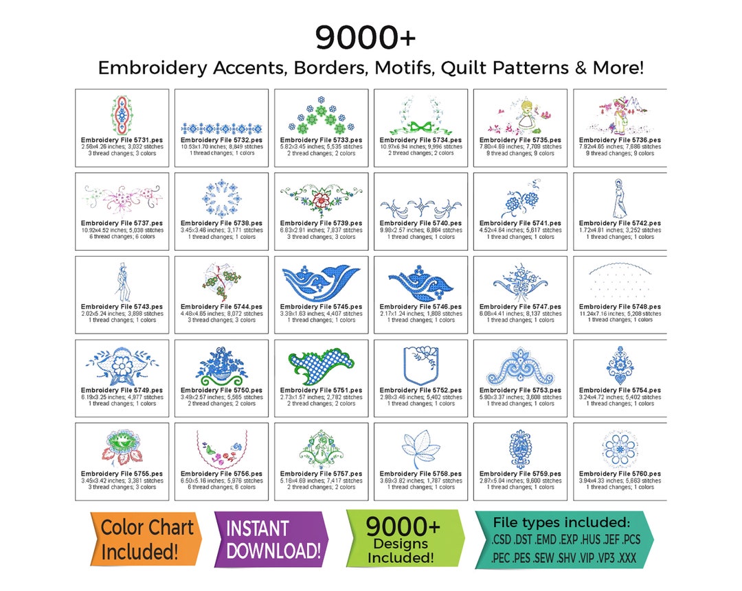9000+ Embroidery Designs • Accents, Borders, Motifs (instant Download ...