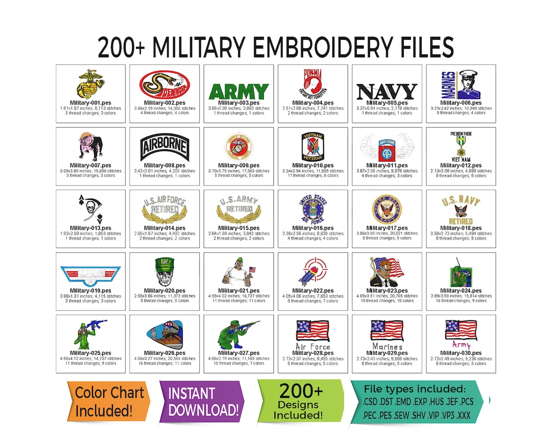 200+ Military Inspired Embroidery Design Files • Instant Download -13 ...