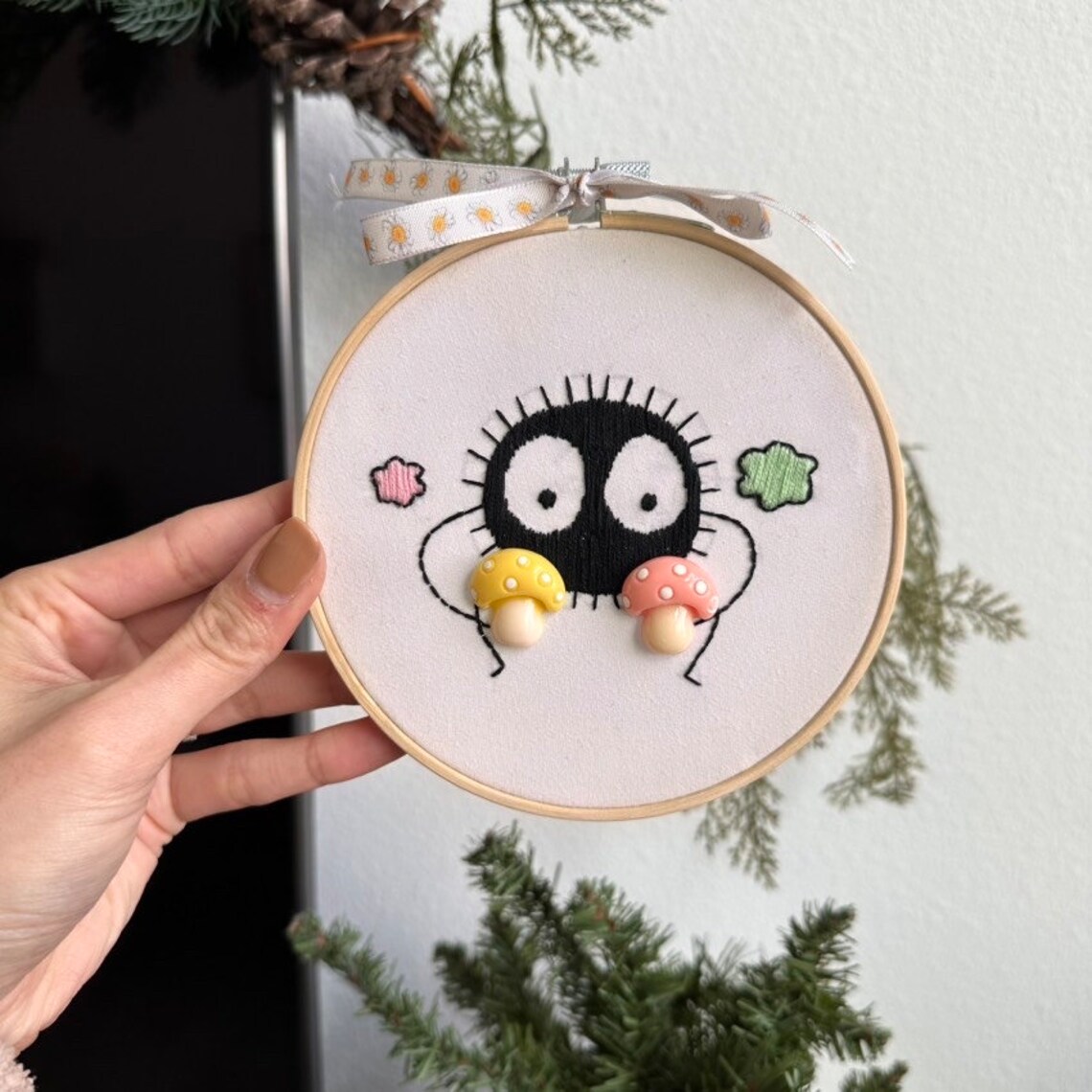 Spirited Away Soot Sprite Embroidery Holding Mushroom Charm - Etsy