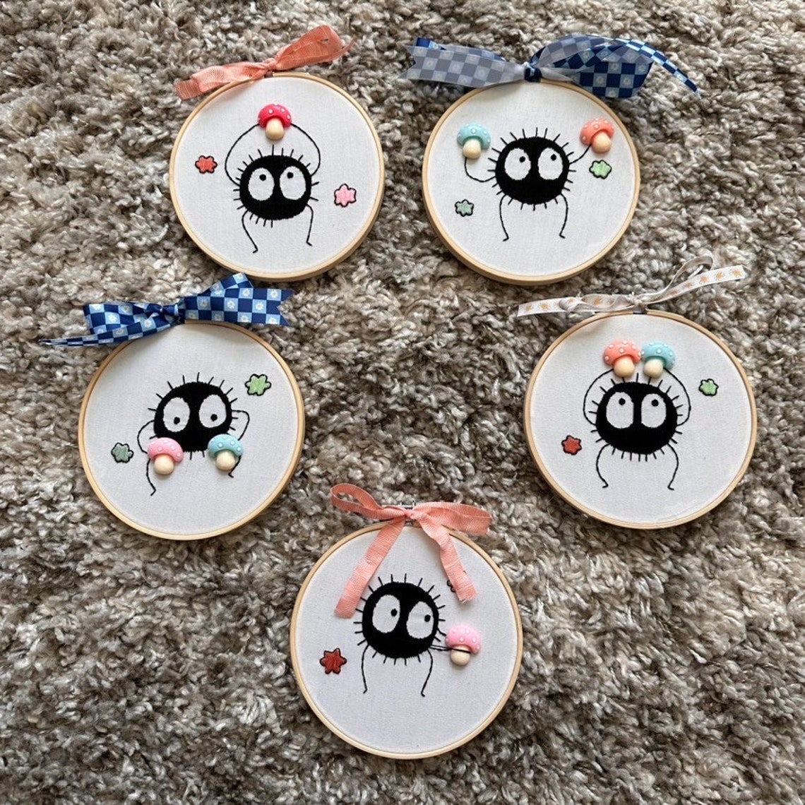 Spirited Away Soot Sprite Embroidery Holding Mushroom Charm - Etsy