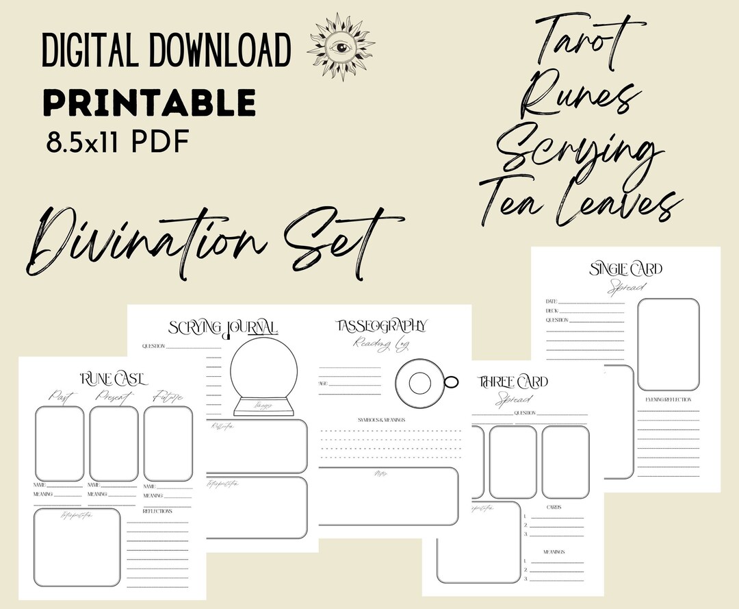 Divination Set printable Download Tarot, Runes, Scrying, Tea Leaves ...