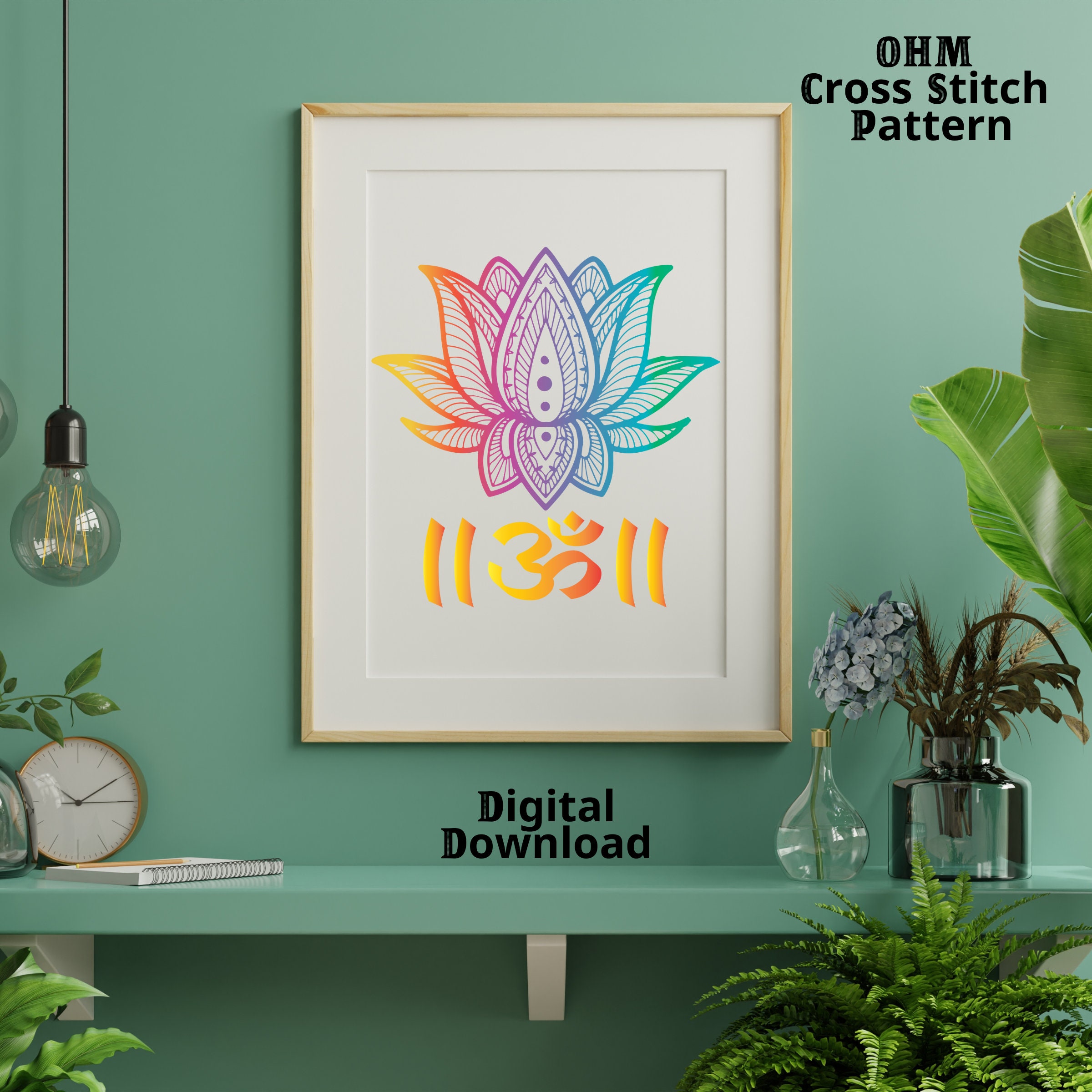 OHM Lotus Cross Stitch Pattern digital Printable Download - Etsy