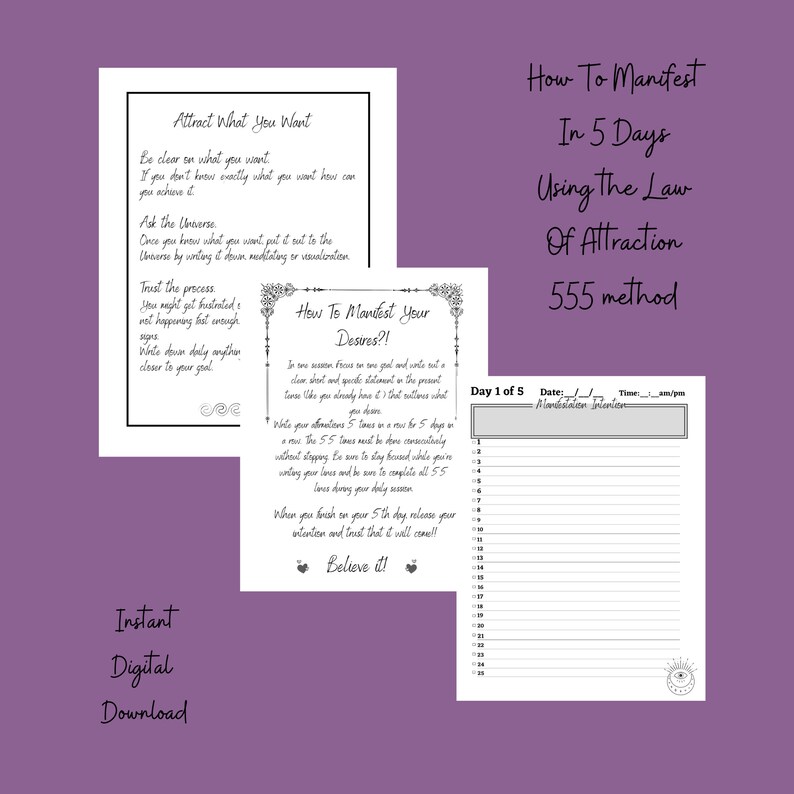 555 Method of Manifestation - Manifestation Journal - Law of Attraction ...