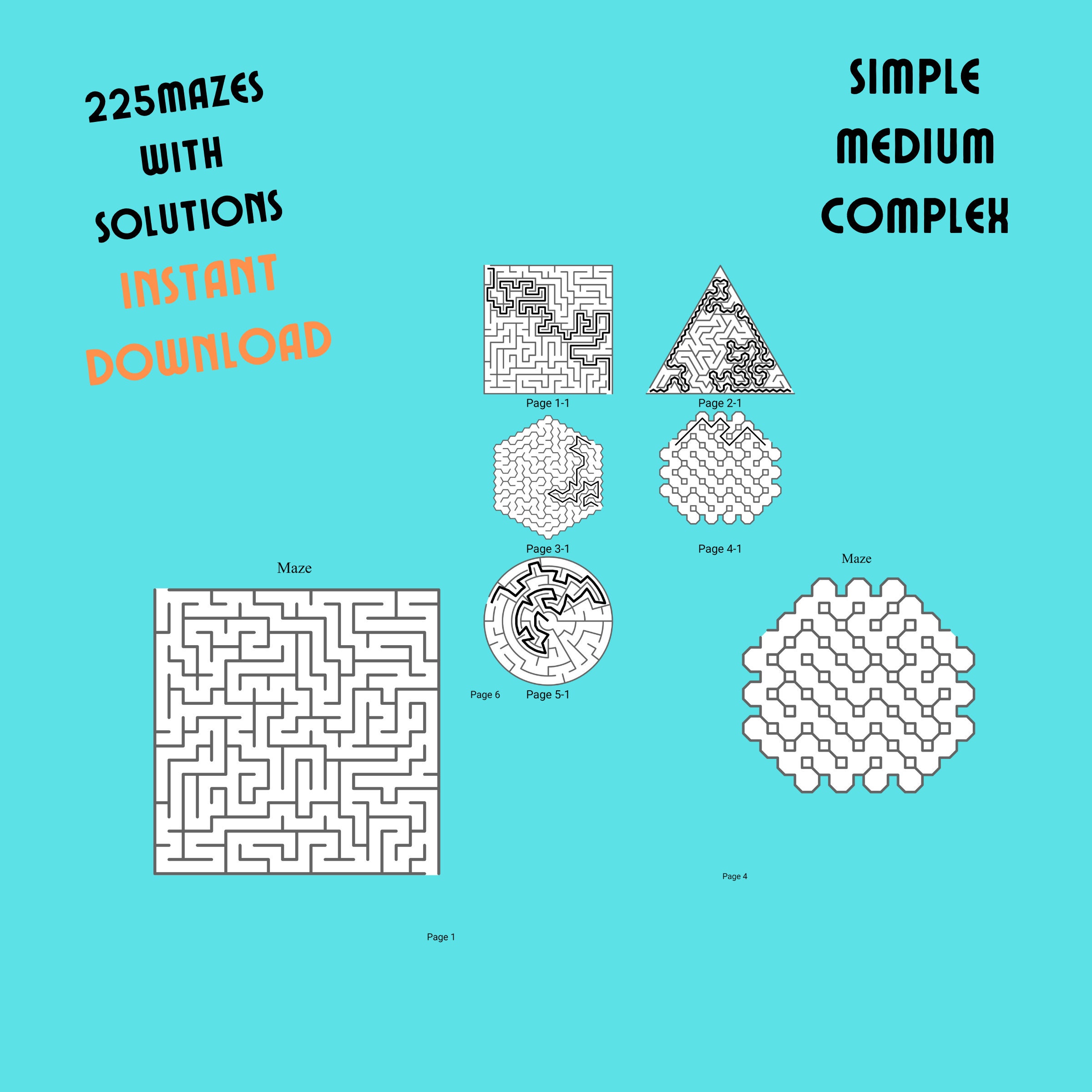 225 Maze Puzzles With Solutions - Various Levels of Difficulty ...