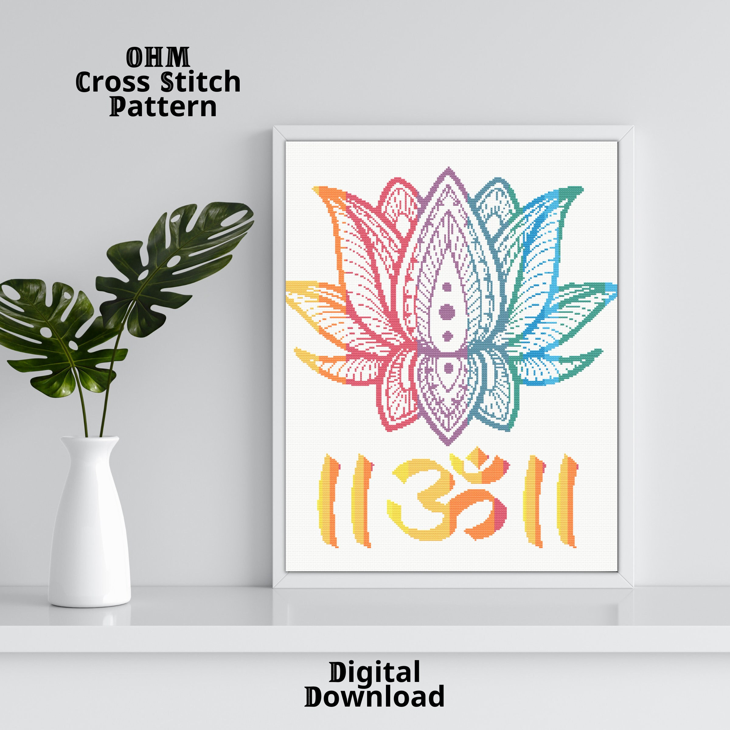 OHM Lotus Cross Stitch Pattern digital Printable Download - Etsy