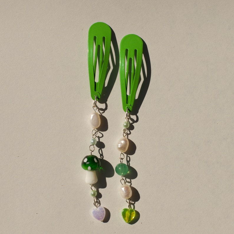 Handmade Rainbow Hair Clips With Dangle Pearls and Mushroom Beads - Etsy