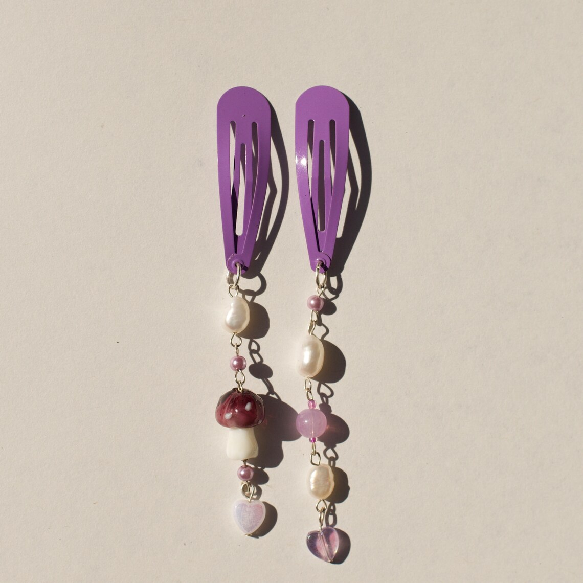 Handmade Rainbow Hair Clips With Dangle Pearls and Mushroom Beads - Etsy