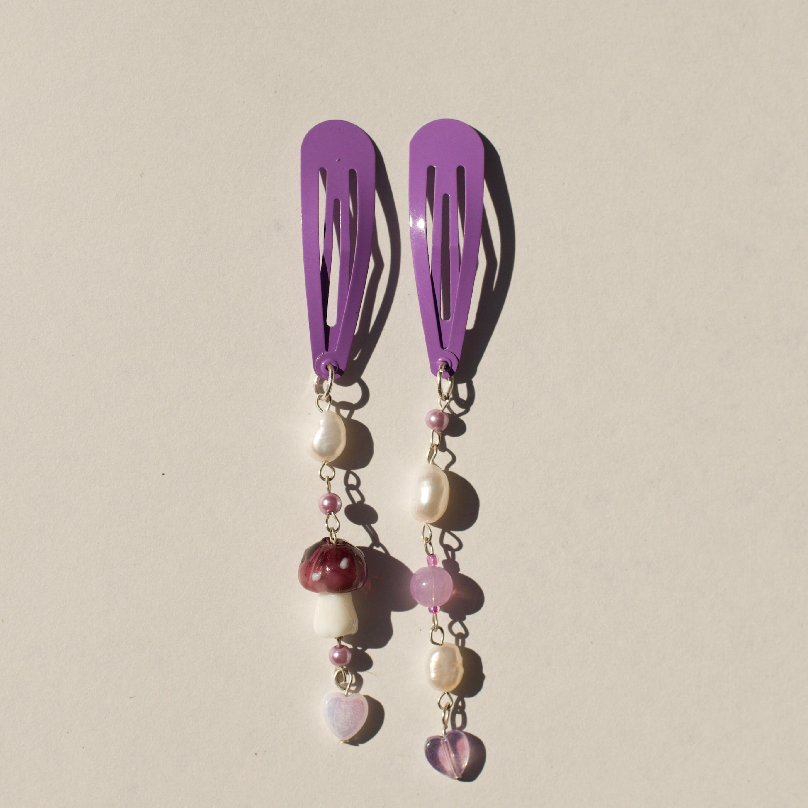 Handmade Rainbow Hair Clips With Dangle Pearls and Mushroom Beads - Etsy