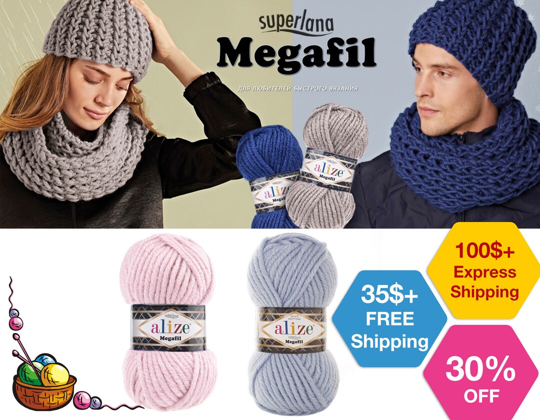 Alize Superlana Megafil Chunky Yarn, Very Bulky Yarn, Wool Yarn ...