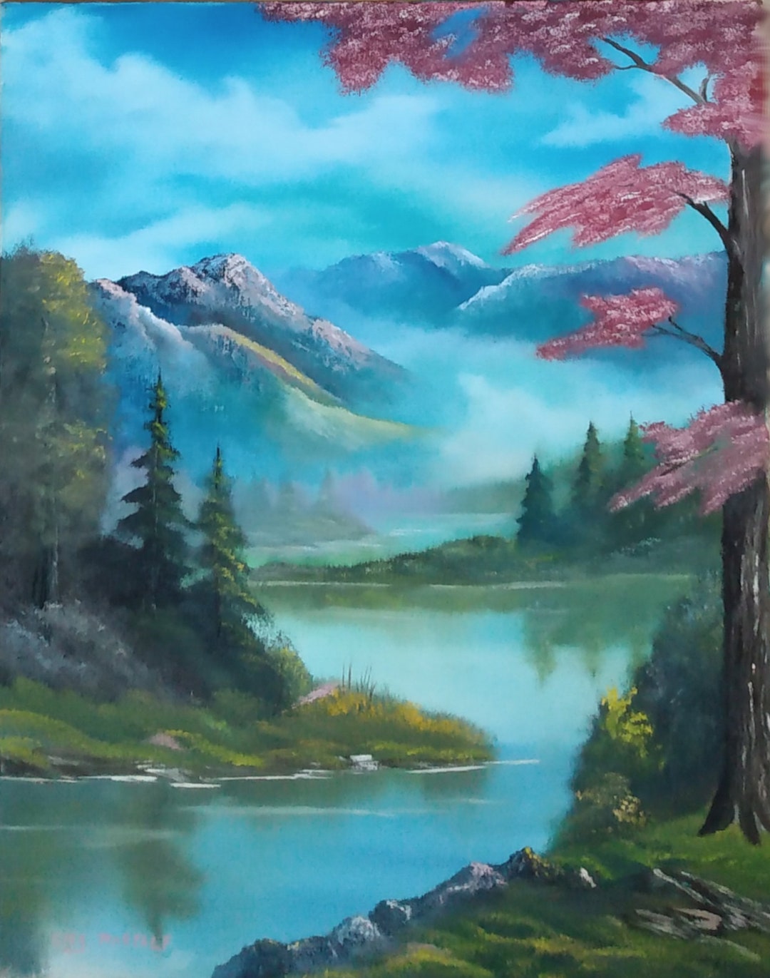 16x20 Original Oil Landscape Painting, of Winding River Puffy Clouds ...