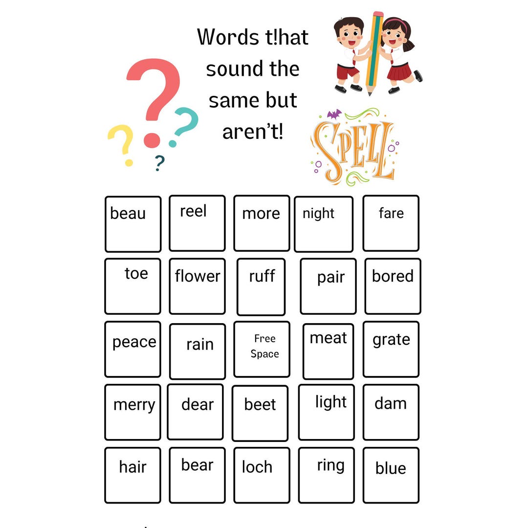 Homophones Practice - Words That Sound the Same but Are Spelled ...