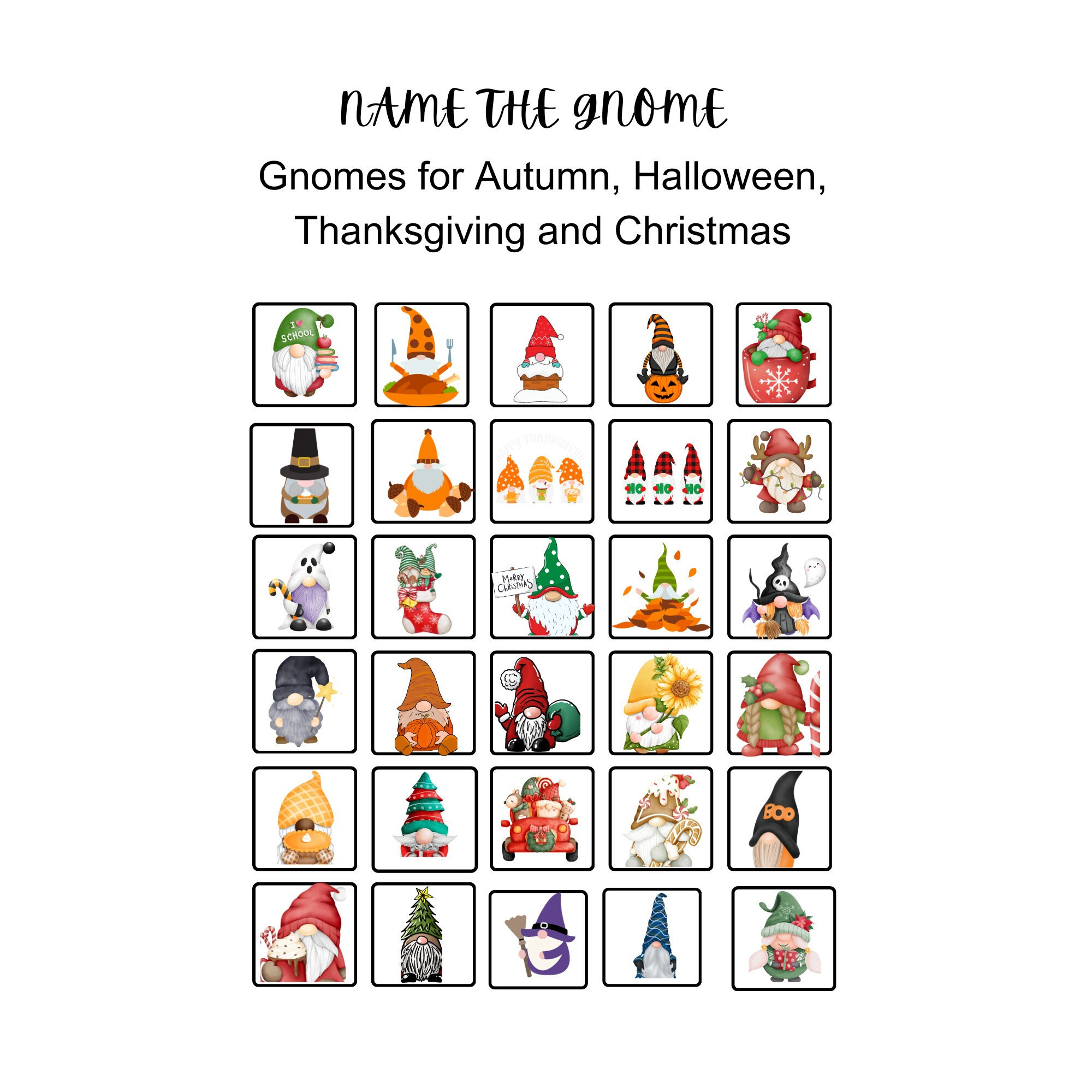 Name the Gnome Game, Instant PDF Download, Holiday Game, Relatives and ...