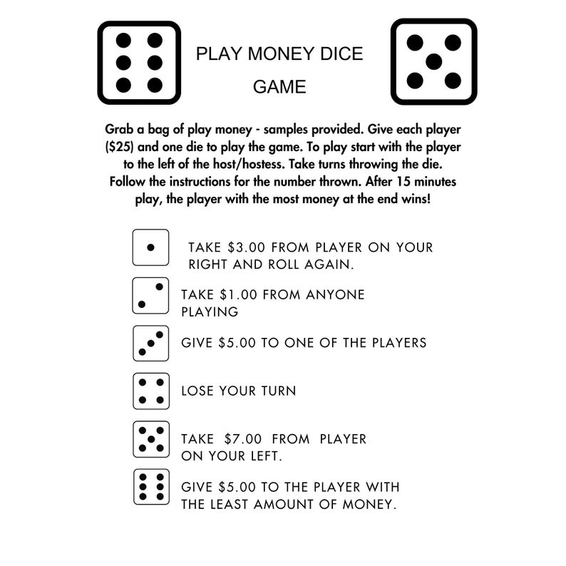 Money Madness Dice Game, Party Game, Holiday Game, Family Game - Etsy