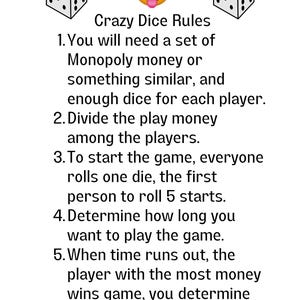 Another Great Dice Game for Youngsters and the Young at Heart. - Etsy