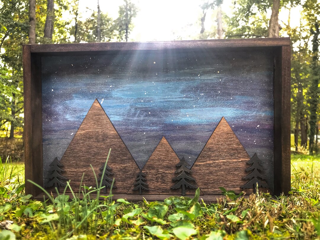 Starry Night Mountain Shadow Box - Etsy