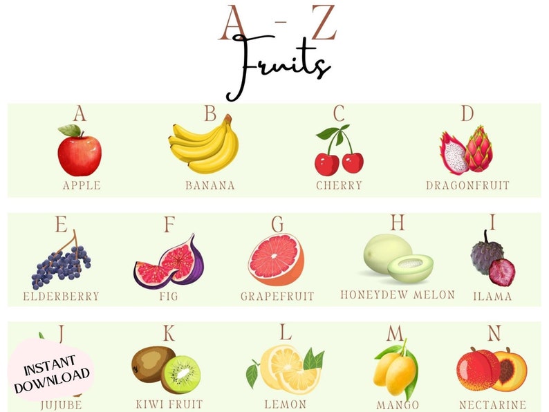 Alphabet Poster Fruits Vegetables Printable Kids Child - Etsy