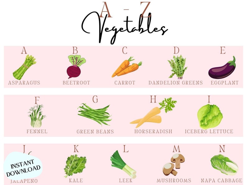 Alphabet Poster Fruits Vegetables Printable Kids Child - Etsy