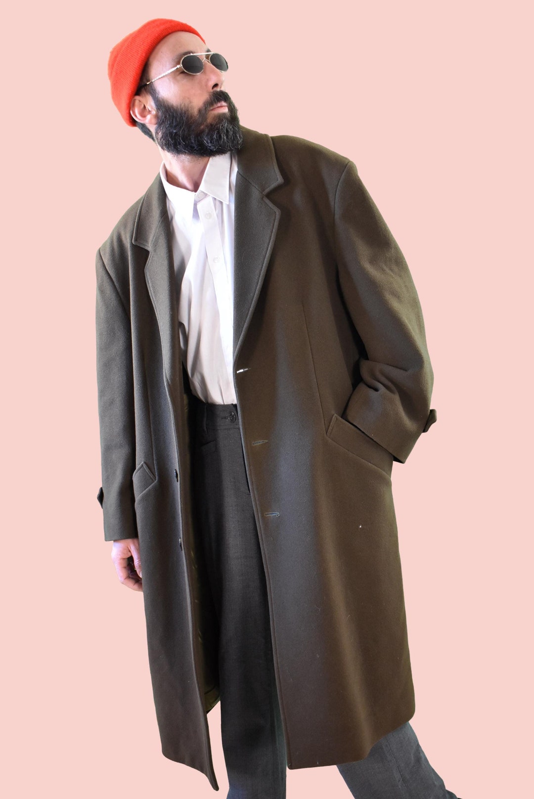 Vintage Italian Cashmere Wool Coat: Military Green Loden Style, IT 52 ...