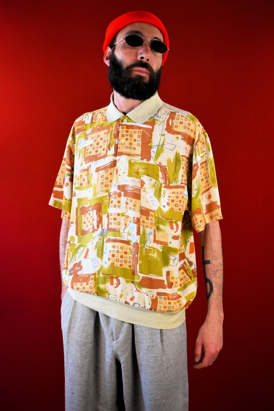 Italian 80s Luxurious Vintage Shirt - Silky Abstract Pattern Blouse ...