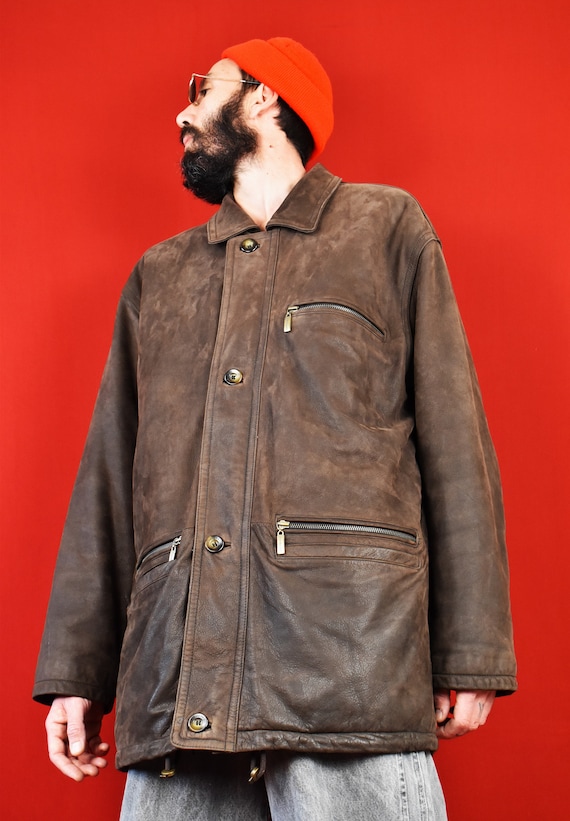 Vintage 90s Leather Coat - Biker Jacket - Rocker Jack… - Gem