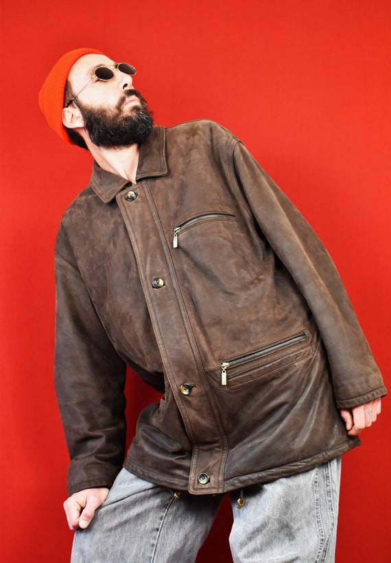 Vintage 90s Leather Coat - Biker Jacket - Rocker Jack… - Gem