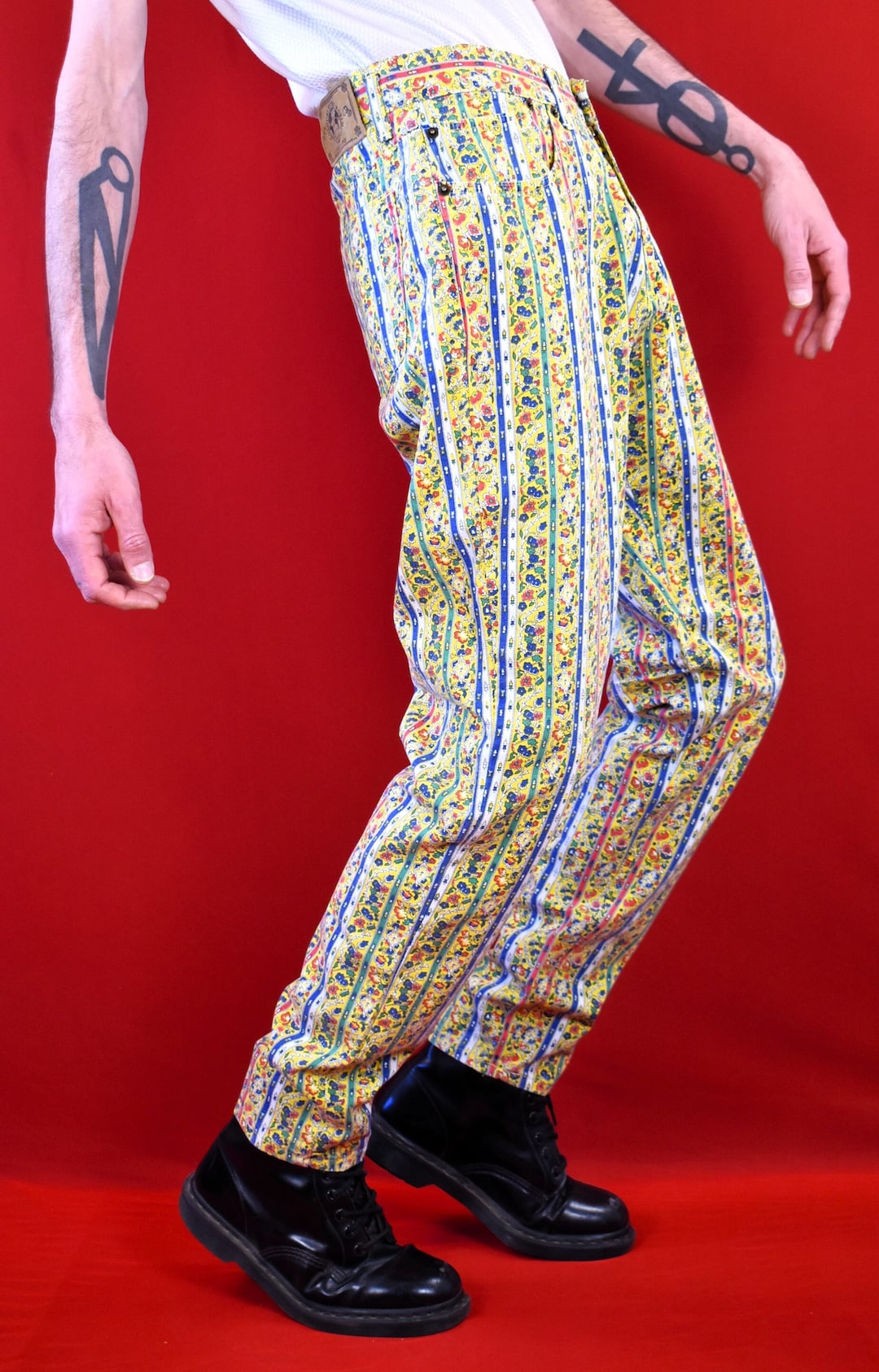 Original 80s Oldschool Colorful Floral Vintage Pants Crazy Retro Pants ...