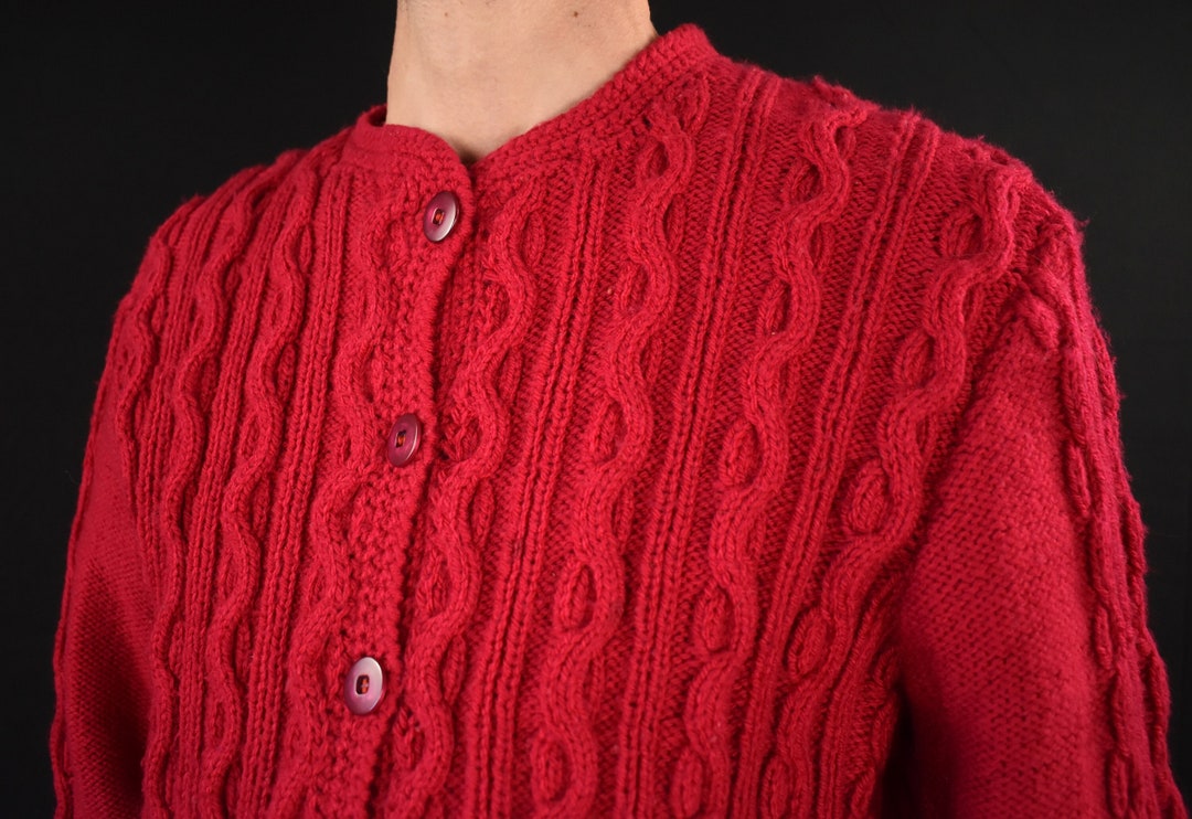 Handknitted Vintage Fisherman Cardigan - Aran Style Cable Knit Rope ...