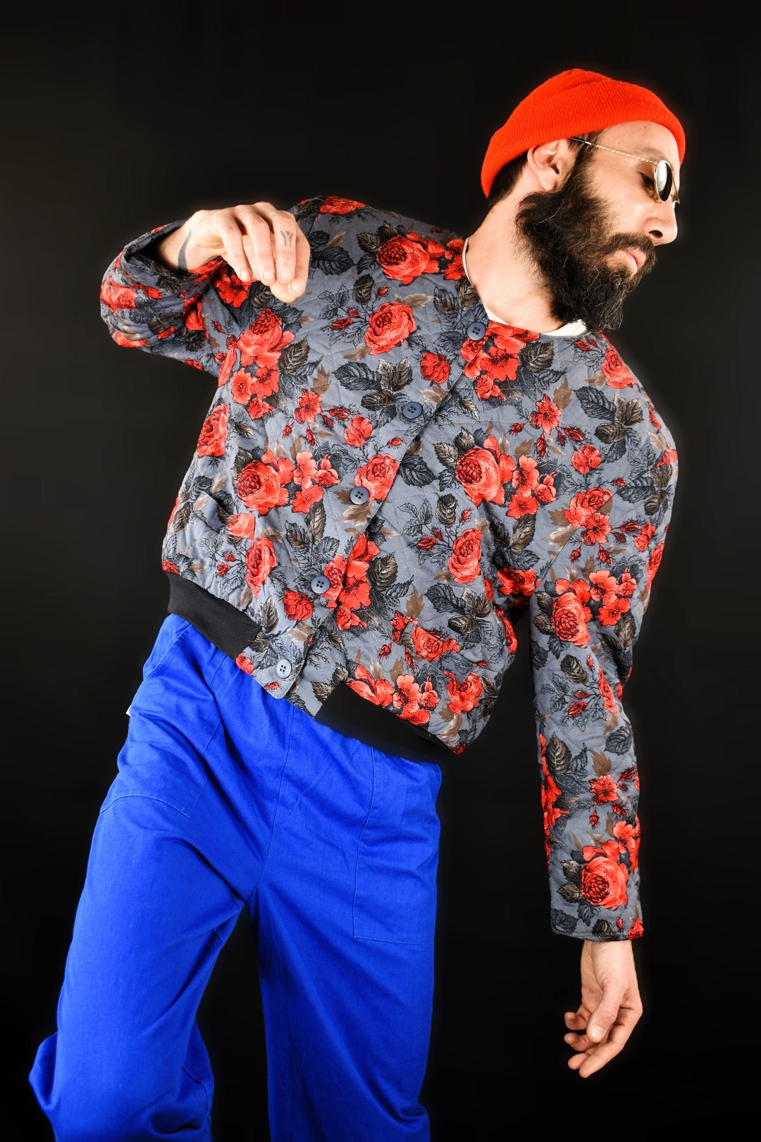 Vintage Danish Quilted Bomber Coat Made in Denmark Roses Romantic Funky ...