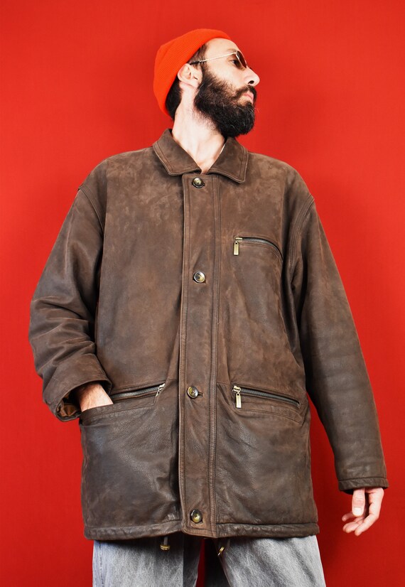 Vintage 90s Leather Coat - Biker Jacket - Rocker Jack… - Gem