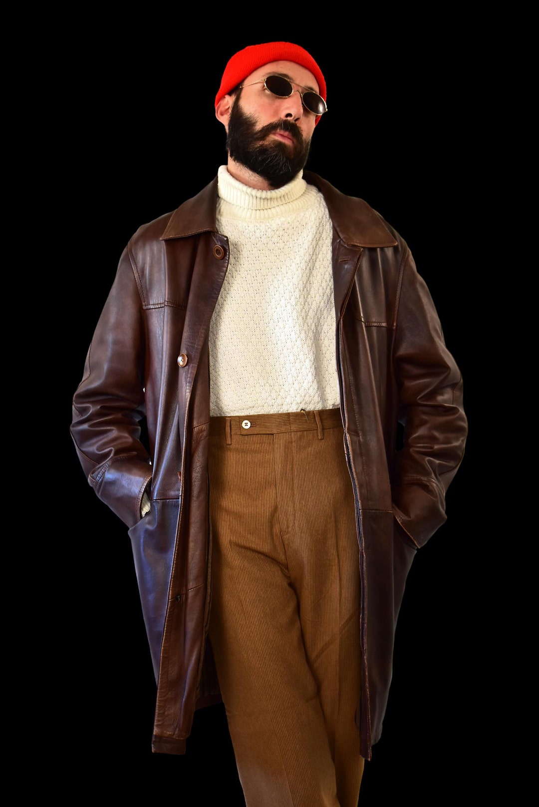 Long Artisan Brown Leather Coat 100% Italian Leather Handmade Chocolate ...