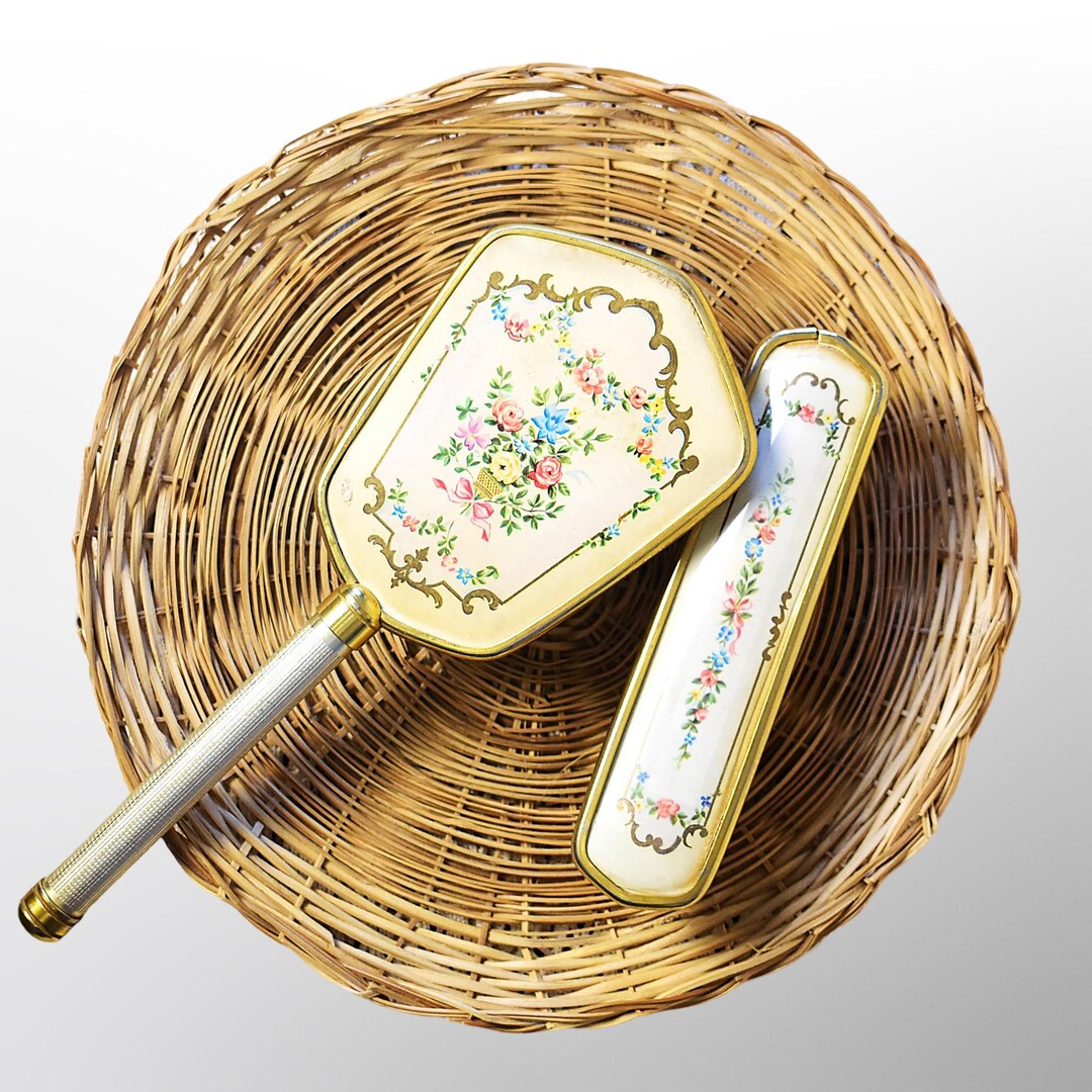 Vintage Floral Vanity Brush Set: Victorian Romantic Gold Handle ...