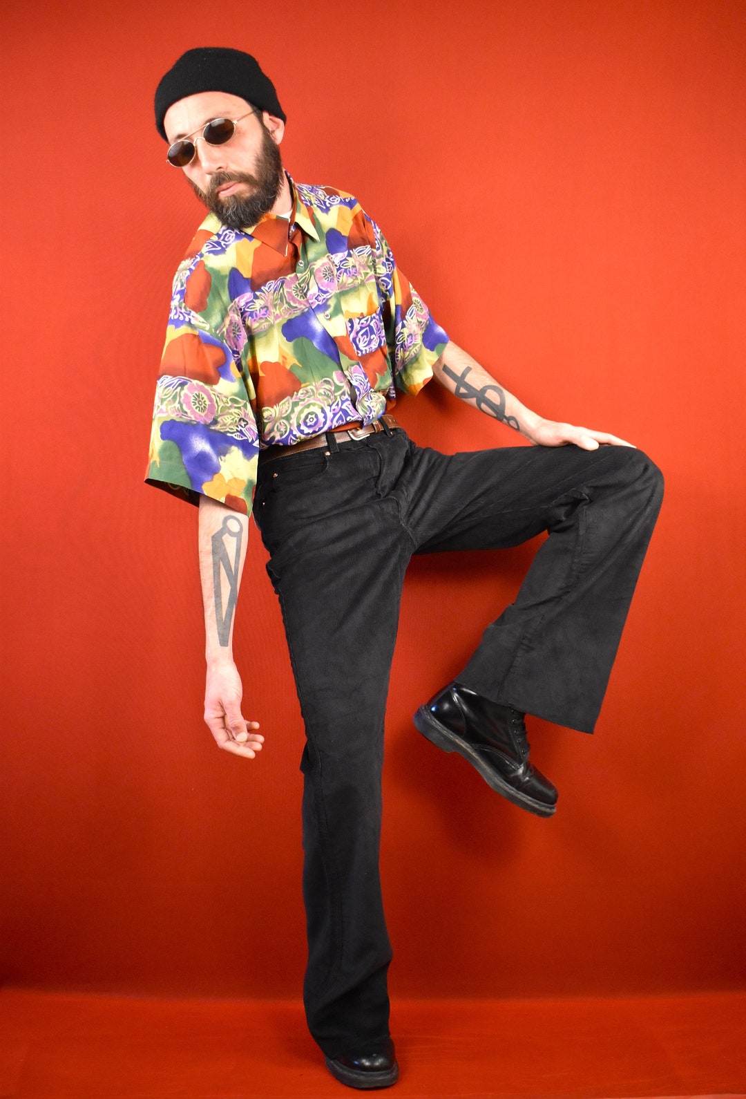 Italian Vintage Pants - 70s Black Corduroy Trousers - Retro Flared ...