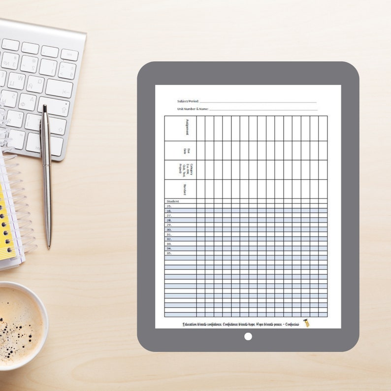 Digital and Printable Gradebook Grade Tracker Class Record Numbered for ...