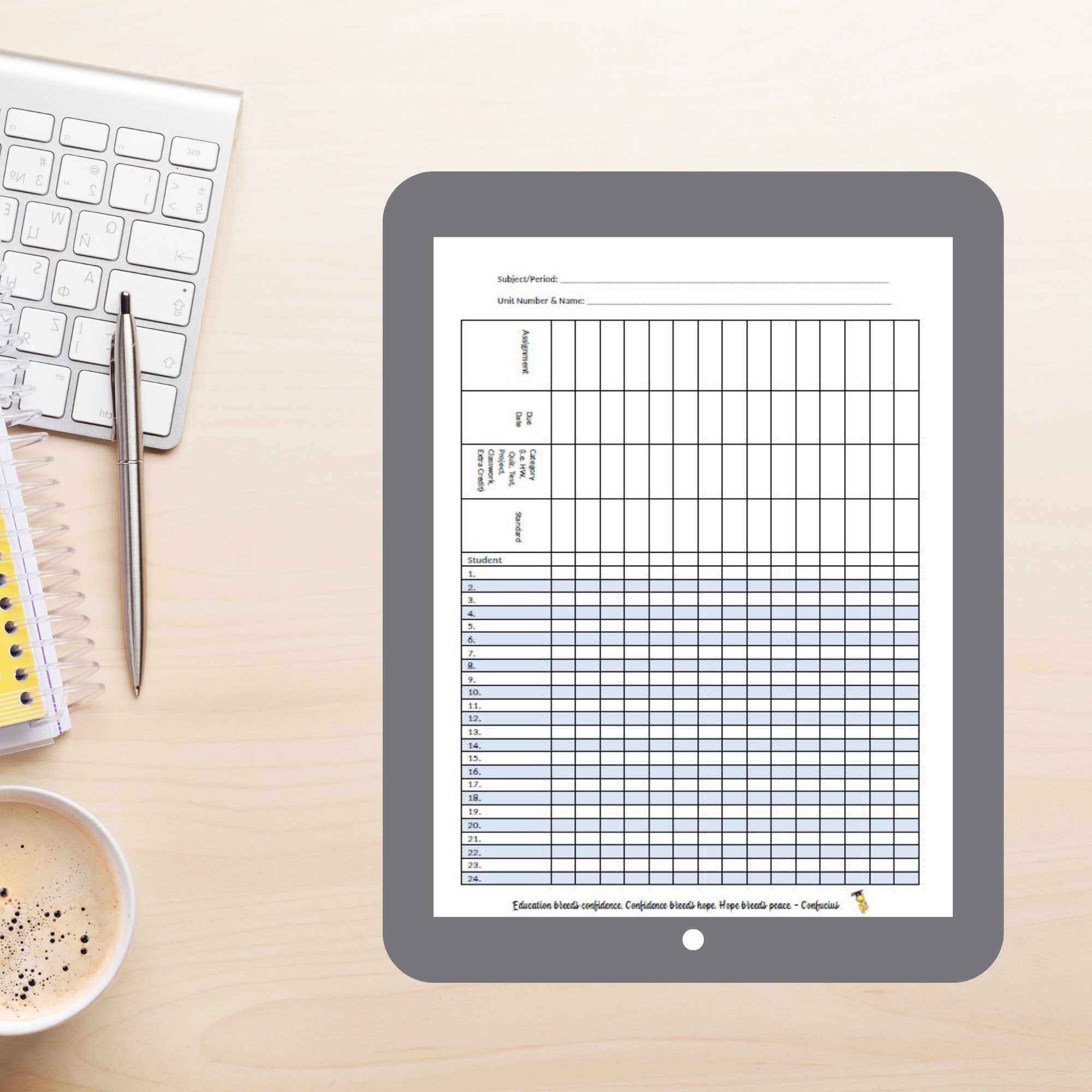 Digital and Printable Gradebook Grade Tracker Class Record Numbered for ...