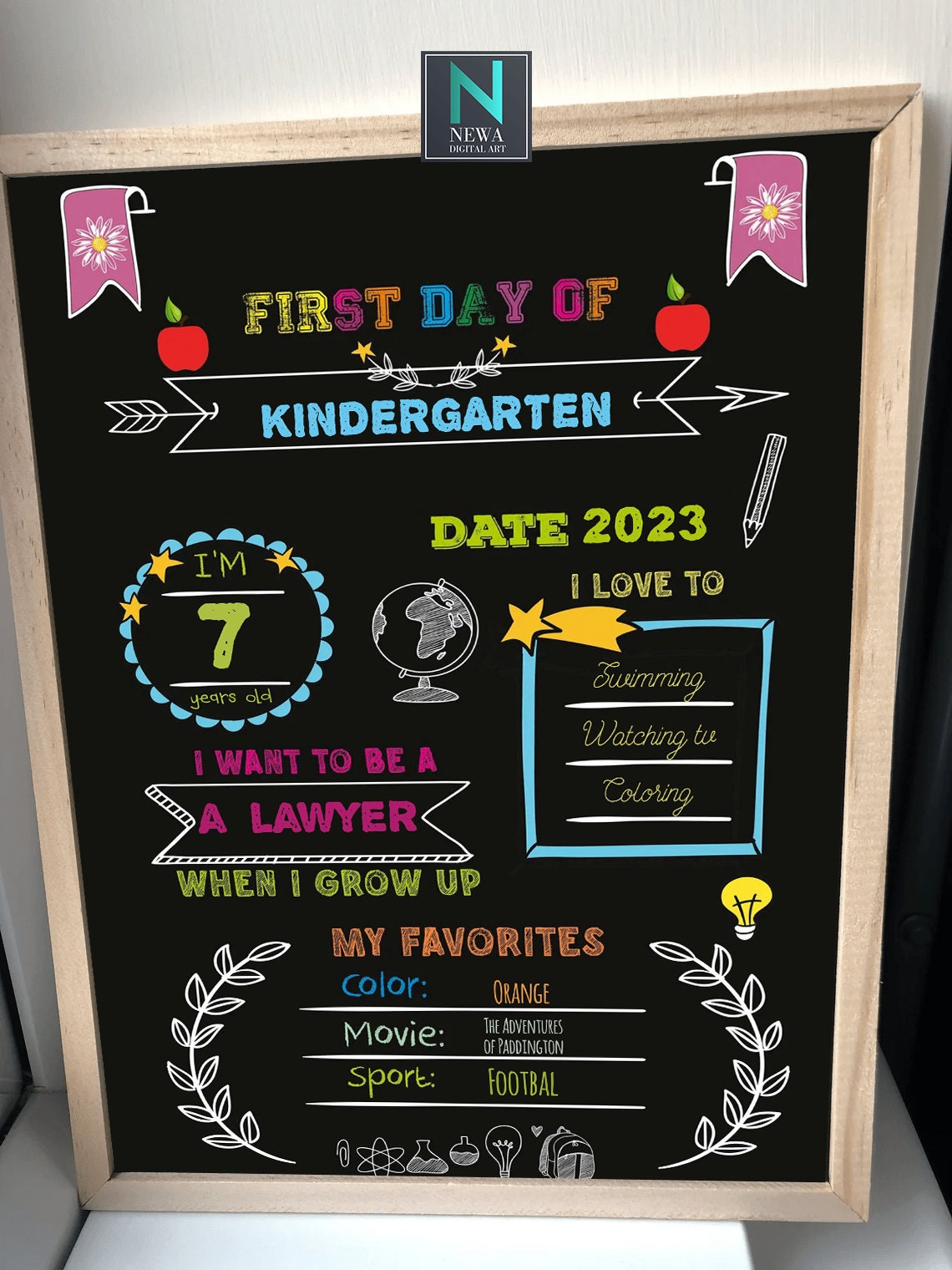 Personalized First Day of School Photo Prop First Day of Kindergarten ...