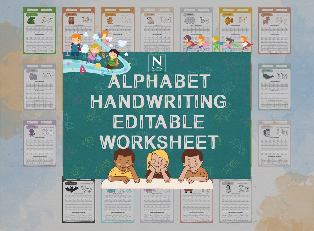 Personalised Alphabet Handwriting Editable 26 Worksheets Printable ...