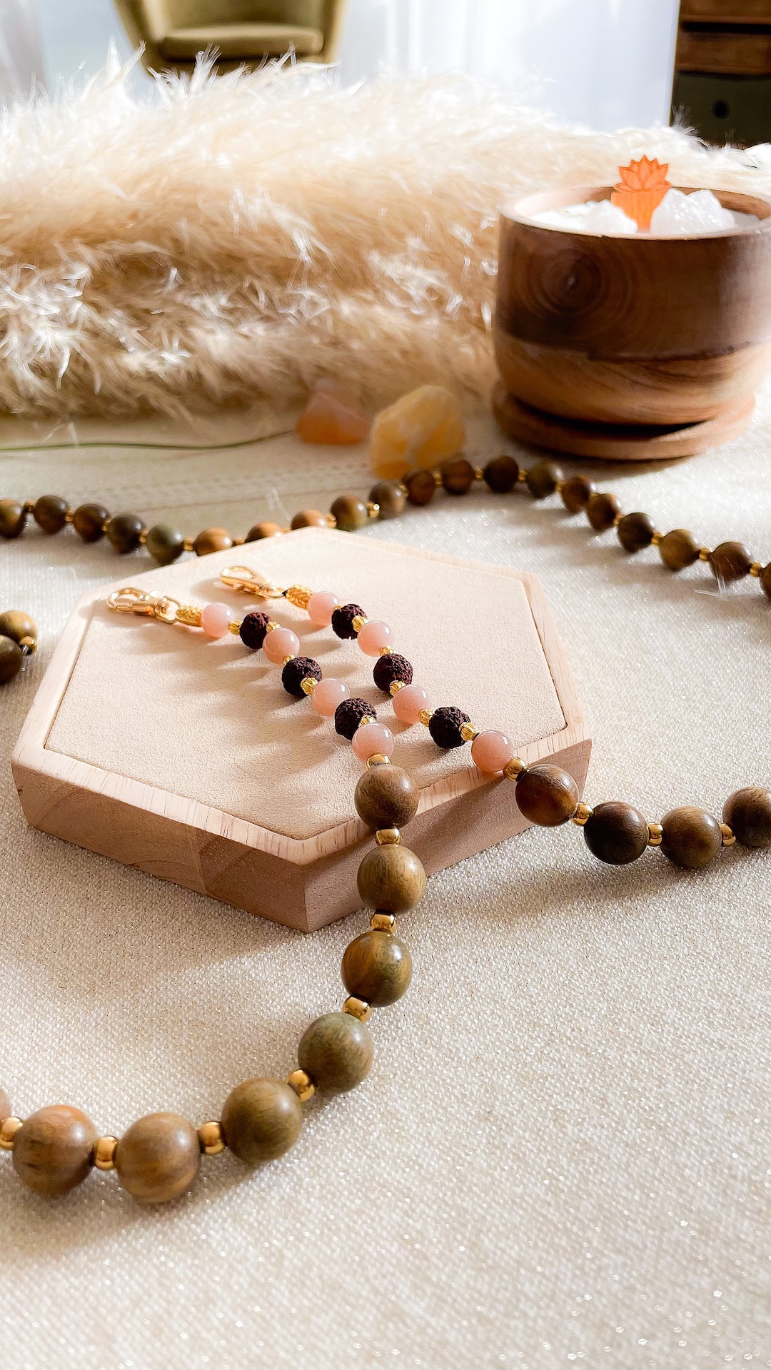 Diffuser PHONE CHAIN Moonstone I Lava Stone I Sandalwood Beads Handmade ...
